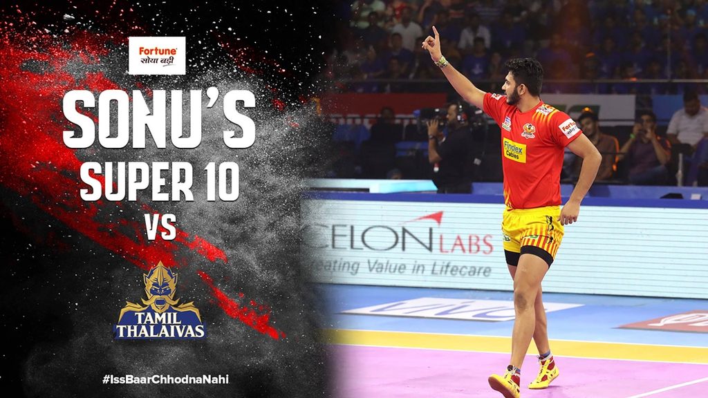 Sonu Jaglan's Stunning Super 10 Against Tamil Thalaivas | Vivo Pro ...